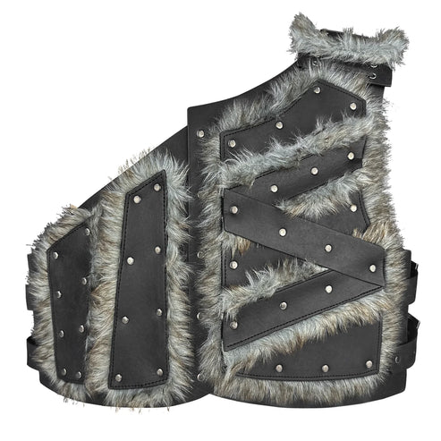 Barbarian Chest Armor with Fur - Viking Leather Vest LARP Medieval ...